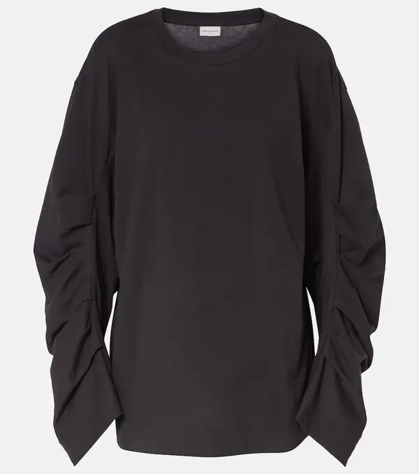 Dries Van Noten Ruched Cotton Jersey Sweatshirt - Black