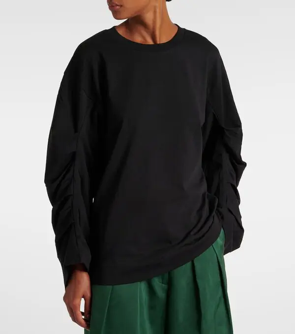Dries Van Noten Ruched Cotton Jersey Sweatshirt - Black