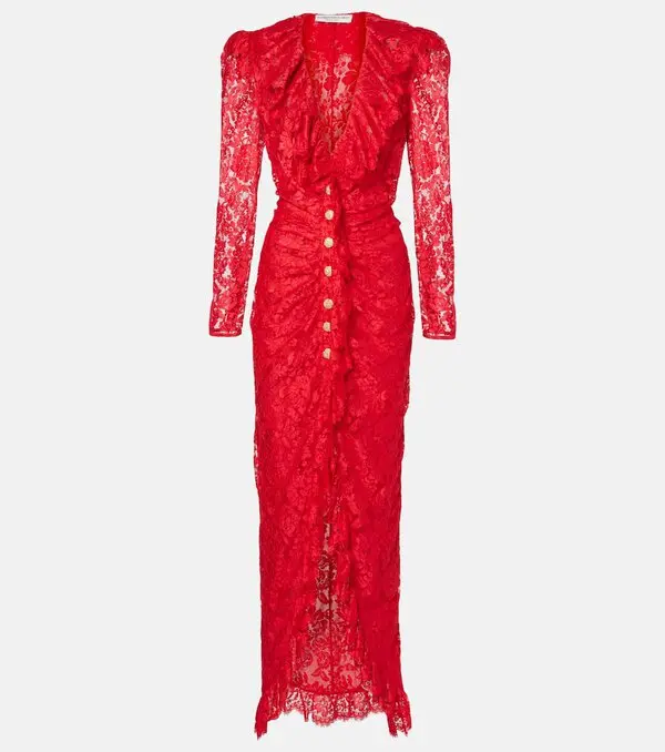 Alessandra Rich Ruffled Lace Maxi Dress