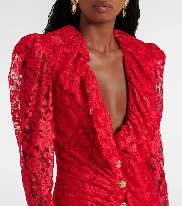 Alessandra Rich Ruffled Lace Maxi Dress