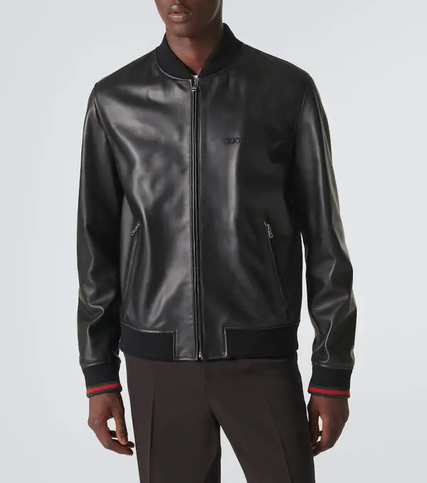 Gucci Leather Bomber Jacket - Black
