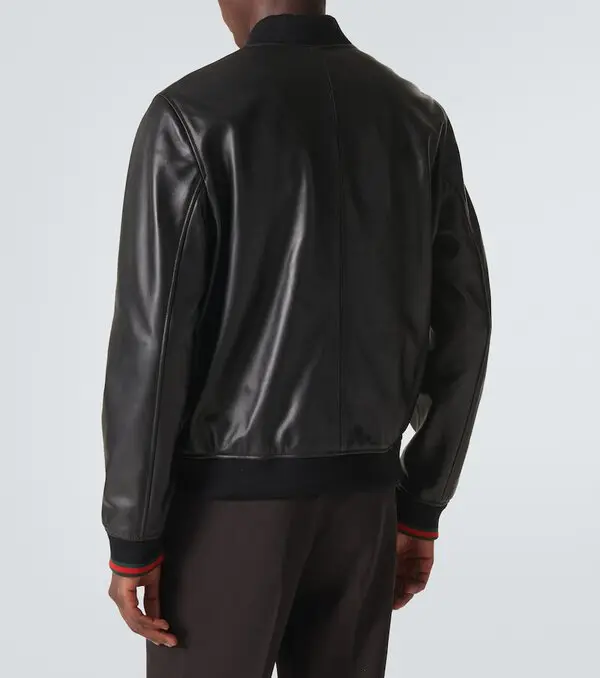 Gucci Leather Bomber Jacket - Black