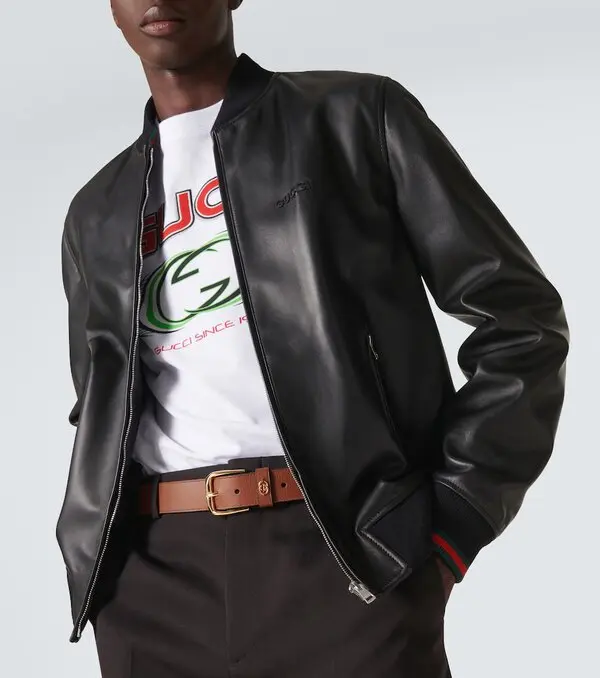 Gucci Leather Bomber Jacket - Black