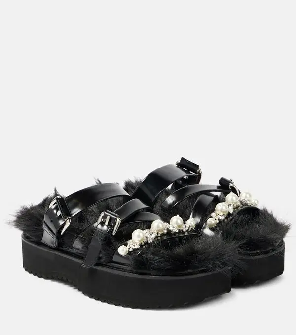 Simone Rocha Embellished Leather Platform Sandals - Black