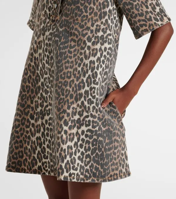 Ganni Leopard-Print Denim Minidress In Multicoloured - 30% Off |  Editorialist