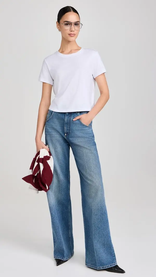 Madewell Boxy Crop Tee In Soft Slub - Eyelet White