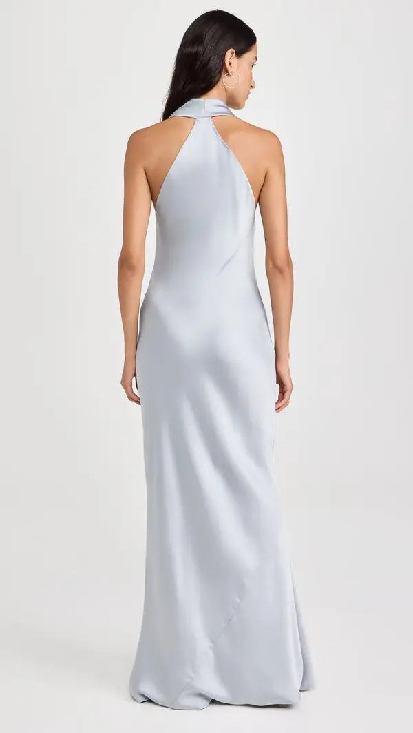 Norma Kamali Halter Drape Bias Gown - Silver