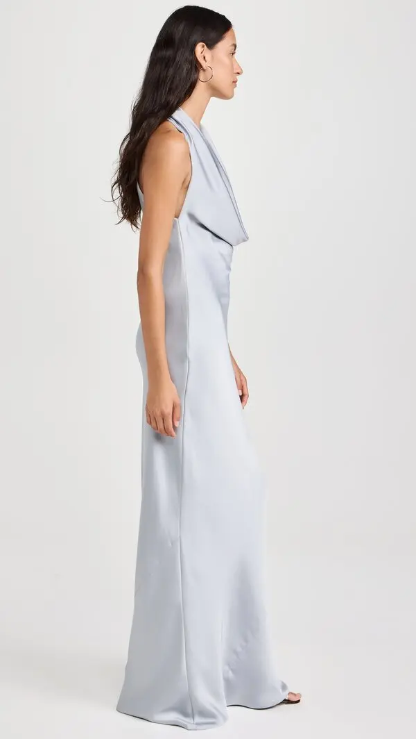 Norma Kamali Halter Drape Bias Gown - Silver