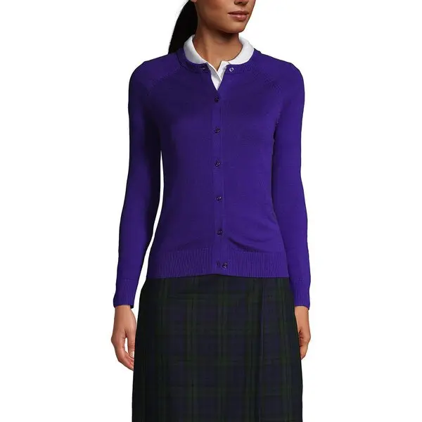 LANDS' END Young Cotton Modal Cardigan Sweater - Deep Purple