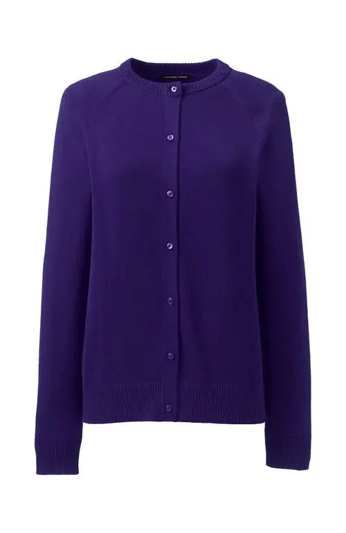 LANDS' END Young Cotton Modal Cardigan Sweater - Deep Purple