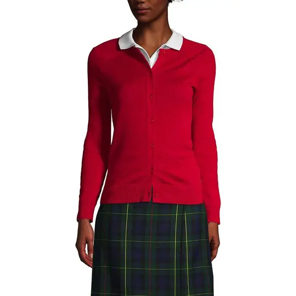 LANDS' END Young Cotton Modal Cardigan Sweater - Red