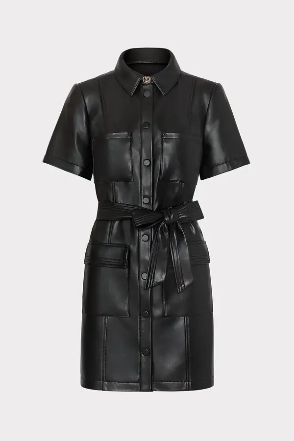 Milly Haven Vegan Leather Mini Shirt Dress In Black - 65% Off | Editorialist