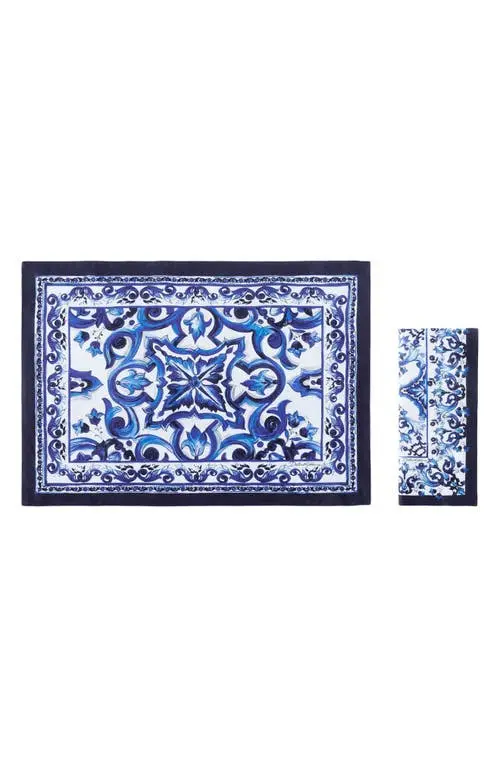 Dolce & Gabbana Blu Meditteraneo Linen Placemat & Napkin Set - Medium Blue