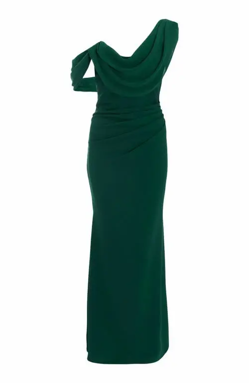 navy blue dress for baby girl Quiz Chiffon/Scuba Crepe Asymmetric Cowl Neck Maxi Dress In Green - 30% Off