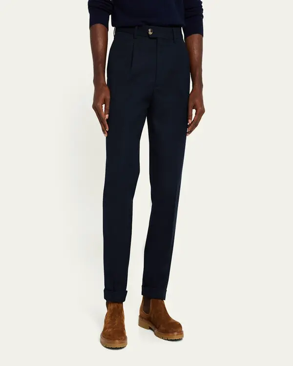 Brunello Cucinelli Pleated Twill Trousers - Ocean Blue
