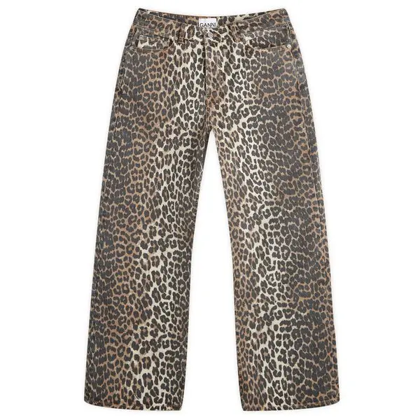 GANNI Print Denim Izey Trousers - Leopard