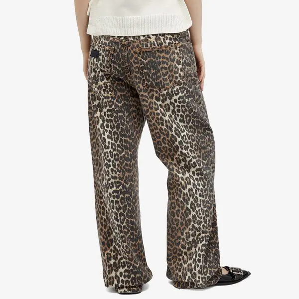 GANNI Print Denim Izey Trousers - Leopard