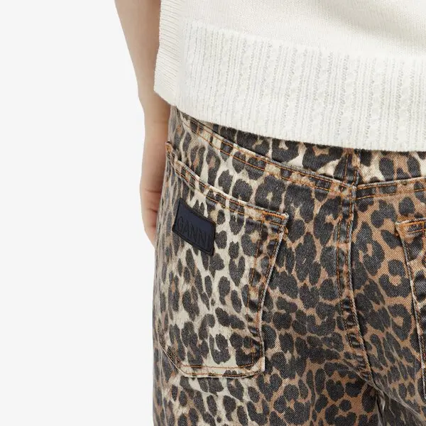 GANNI Print Denim Izey Trousers - Leopard