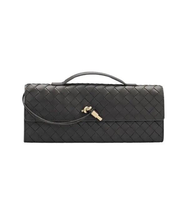 Bottega Veneta Andiamo Long Intrecciato-weave Leather Clutch - Black-m Brass