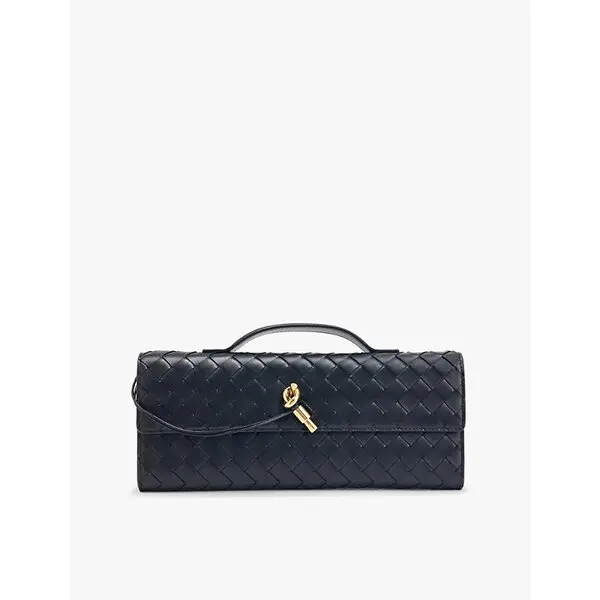 Bottega Veneta Andiamo Long Intrecciato-weave Leather Clutch - Black-m Brass