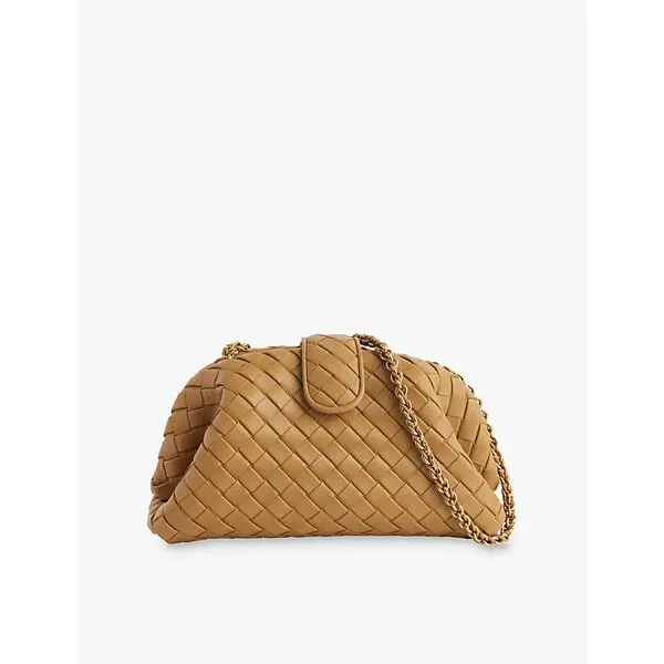 Bottega Veneta Lauren Large Leather Clutch - Dark Praline-m Brass