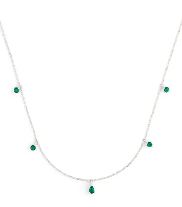 ASTRID & MIYU White Gold And Emerald Charm Necklace - Silver