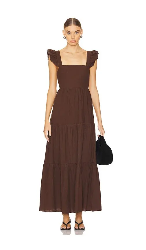 SNDYS x REVOLVE Peaches Linen Dress in Chocolate - size S