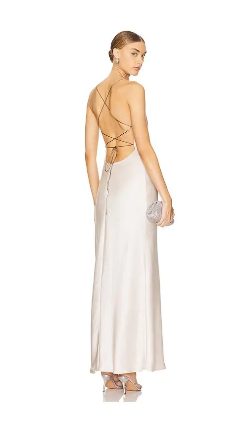 allegra satin maxi dress Spaghetti Strap Ruched Backless Satin Maxi Dress