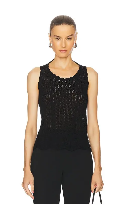 Norma Kamali Scoop Neck Crochet Tank Top