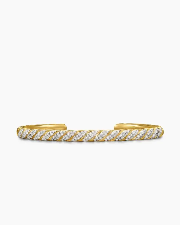David Yurman Sculpted Cable Cuff In 18k Yellow Gold With Diamonds - Diamond