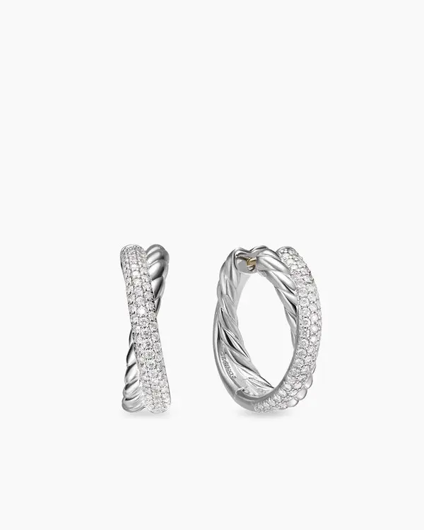 David Yurman Crossover Hoop Earrings With Diamonds - Diamond