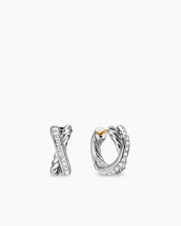 David Yurman Sterling Silver And Crossover Huggie Hoop Earrings - Diamond