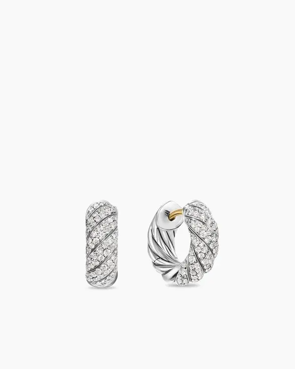 David Yurman Sculpted Cable Hoop Earrings With Diamonds - Diamond