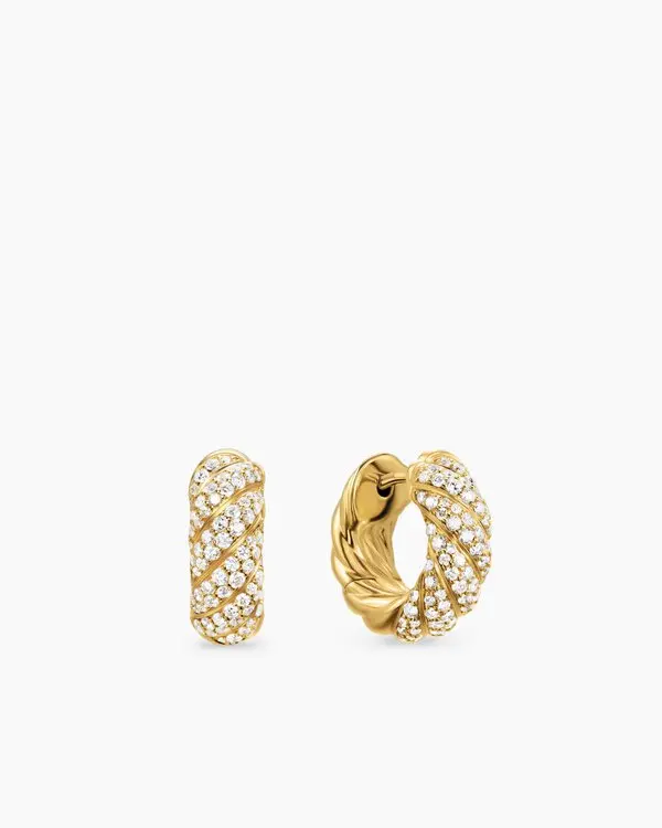 David Yurman Sculpted Cable Hoop Earrings In 18k Yellow Gold With Diamonds - Diamond