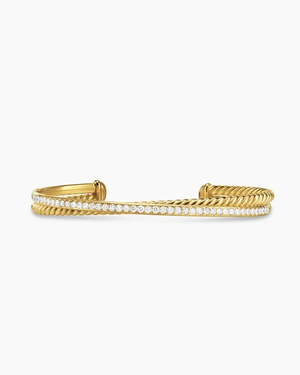 David Yurman 18k Yellow Gold Crossover Bracelet With Diamonds - Diamond
