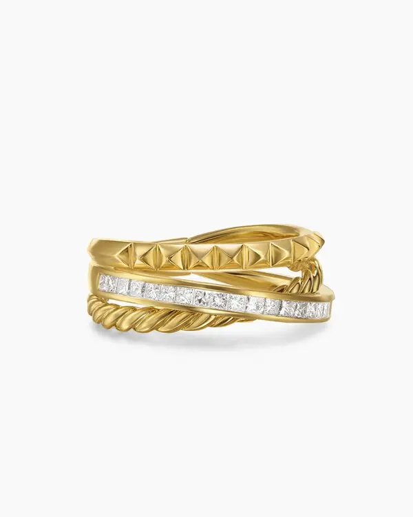 David Yurman Crossover Trio Ring In 18k Yellow Gold With Diamonds - Diamond