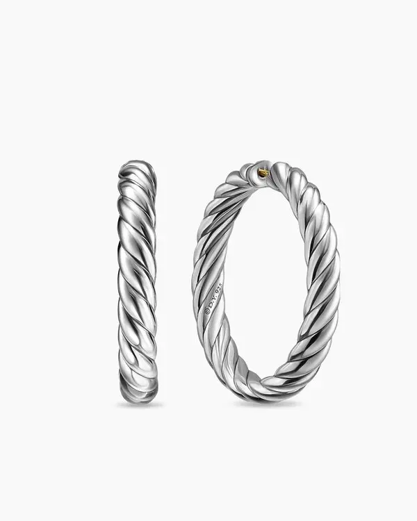 David Yurman Sculpted Cable Hoop Earrings - All Sterling Silver