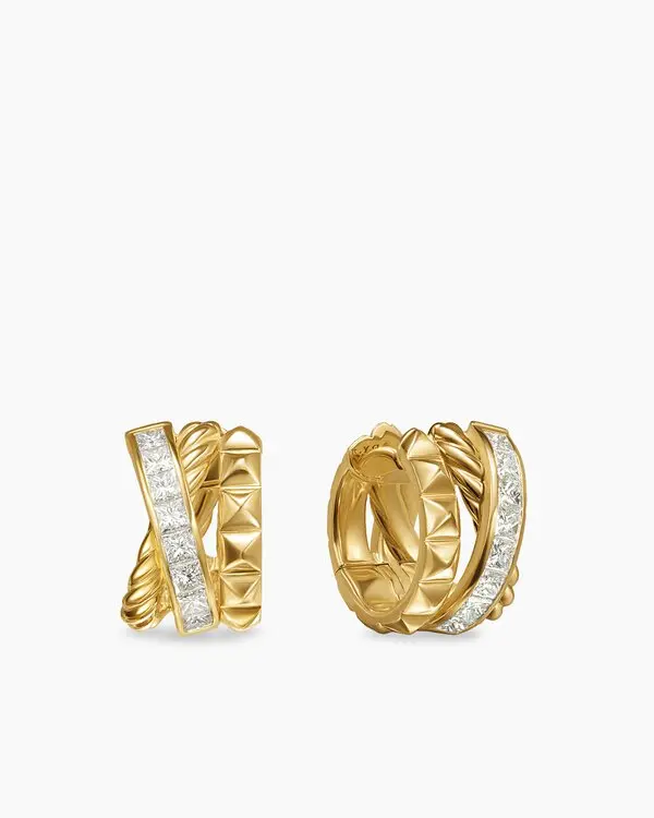 David Yurman 18k Yellow Gold Crossover Trio Huggie Earrings - Diamond