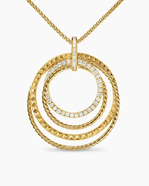 David Yurman 18k Yellow Gold Crossover Trio Pendant Necklace With Diamonds - Diamond