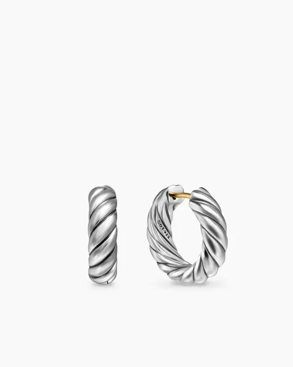David Yurman Sculpted Cable Hoop Earrings - All Sterling Silver