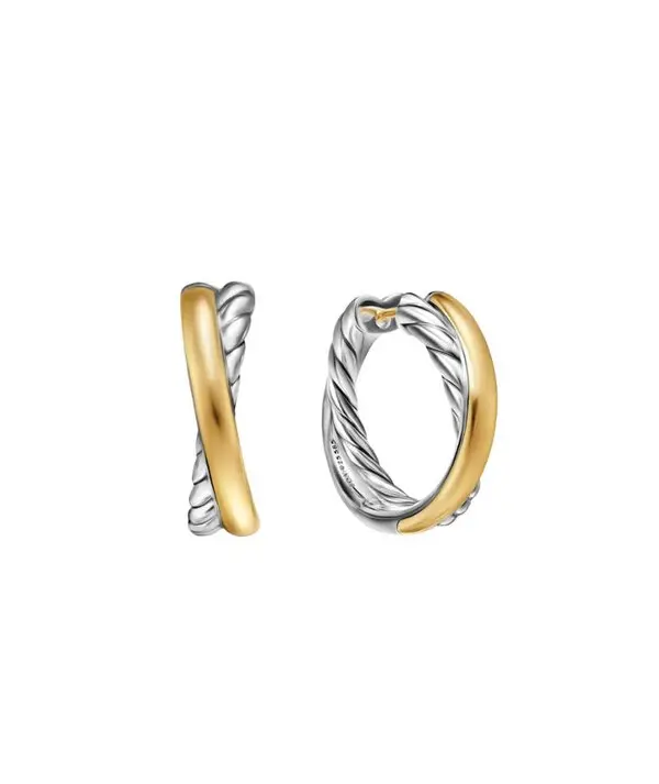 David Yurman Crossover Hoop Earrings - Sterling Silver/14k Yellow Gold