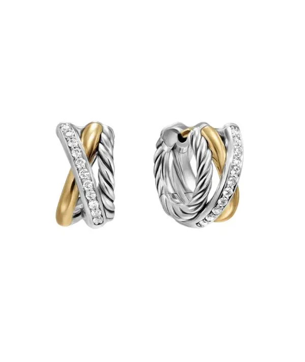 David Yurman Crossover Three Row Huggie Hoop Earrings - Diamond