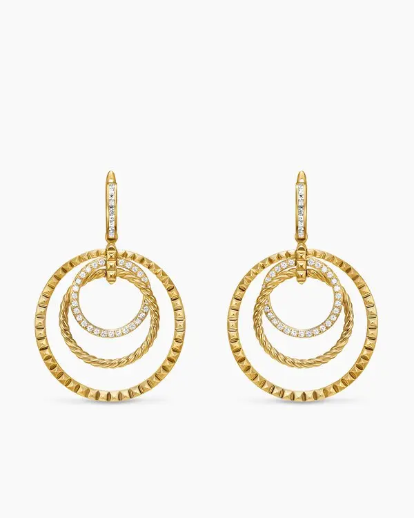 David Yurman 18k Yellow Gold Crossover Trio Drop Earrings With Diamonds - Diamond