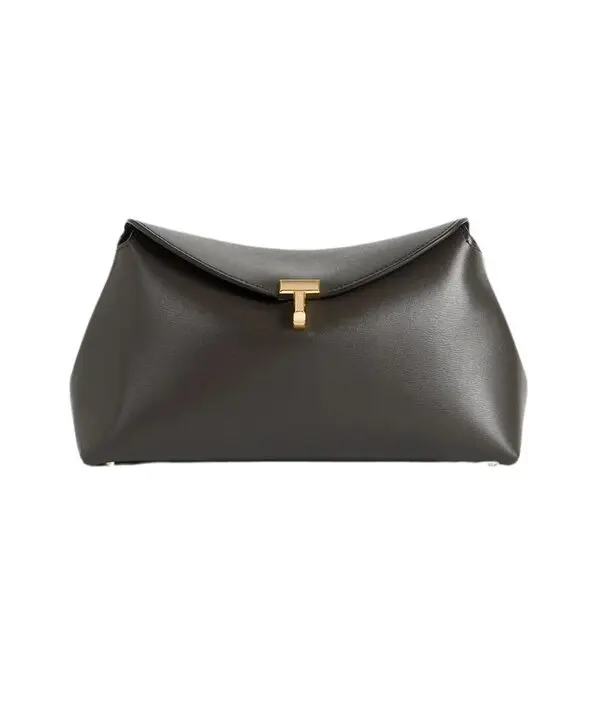 TOTEME T-lock Leather Clutch - Bark