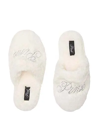 Pink Faux-fur Slippers - Beige