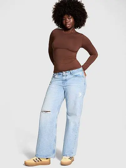 Pink Base Stretch Long-sleeve Tee - Brown