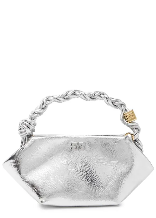 GANNI Metallic Leather Cross-body Bag - Silver