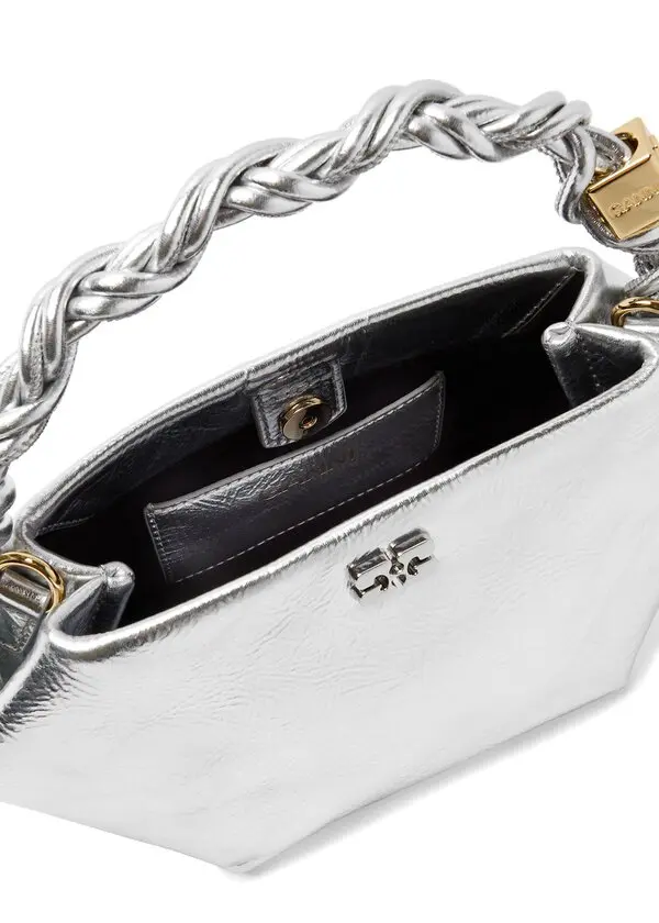 GANNI Metallic Leather Cross-body Bag - Silver