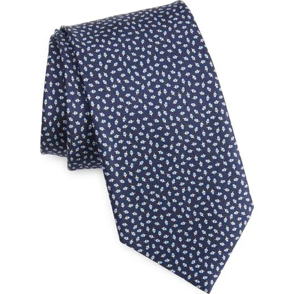 Zegna Acorn Print Silk Neck Tie - Navy