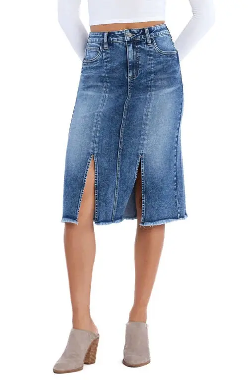 WASH LAB DENIM Double Front Slit Midi Skirt - Split Blue